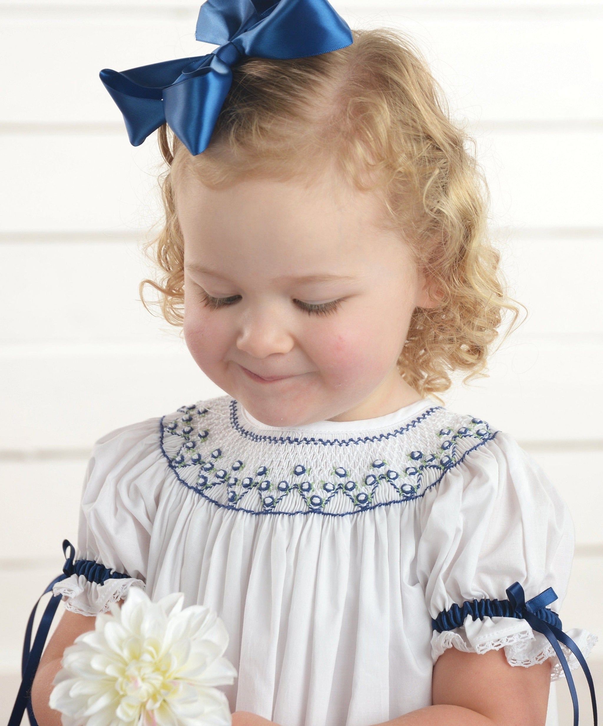 Smocked Navy Blue Bishop for toddler girl by Strasburg Children