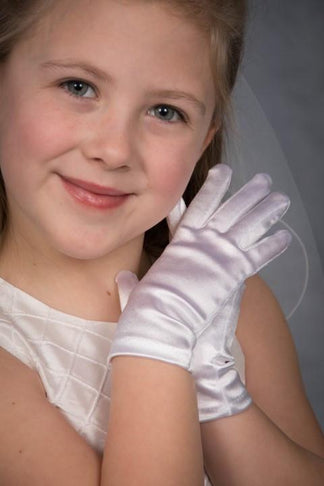Satin Gloves wrist length First Holy Communion Baptism White Glove ...